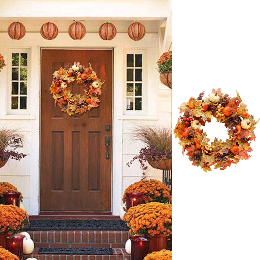Autumn Wreath 50Cm White Pumpkin And Maple Leaf Colorful Fruit Flower ...