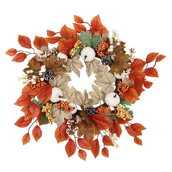 Autumn Wreath for Outdoor Door - Seasonal Berry Maple Leaves Front ...