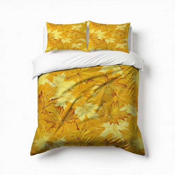 Autumn Yellow Leaves Maple Leaf Bedding Set 3 Pcs Soft Microfiber Quilt ...