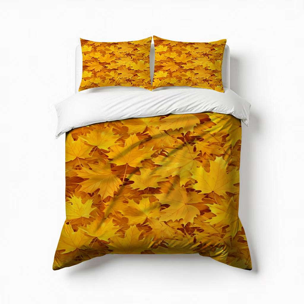 Autumn Yellow Leaves Maple Leaf Bedding Set 3 Pcs Soft Microfiber Quilt ...