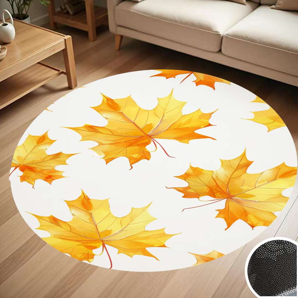 Autumn Yellow Leaves Maple Leaf Round Carpet Living Room Bedroom Home ...