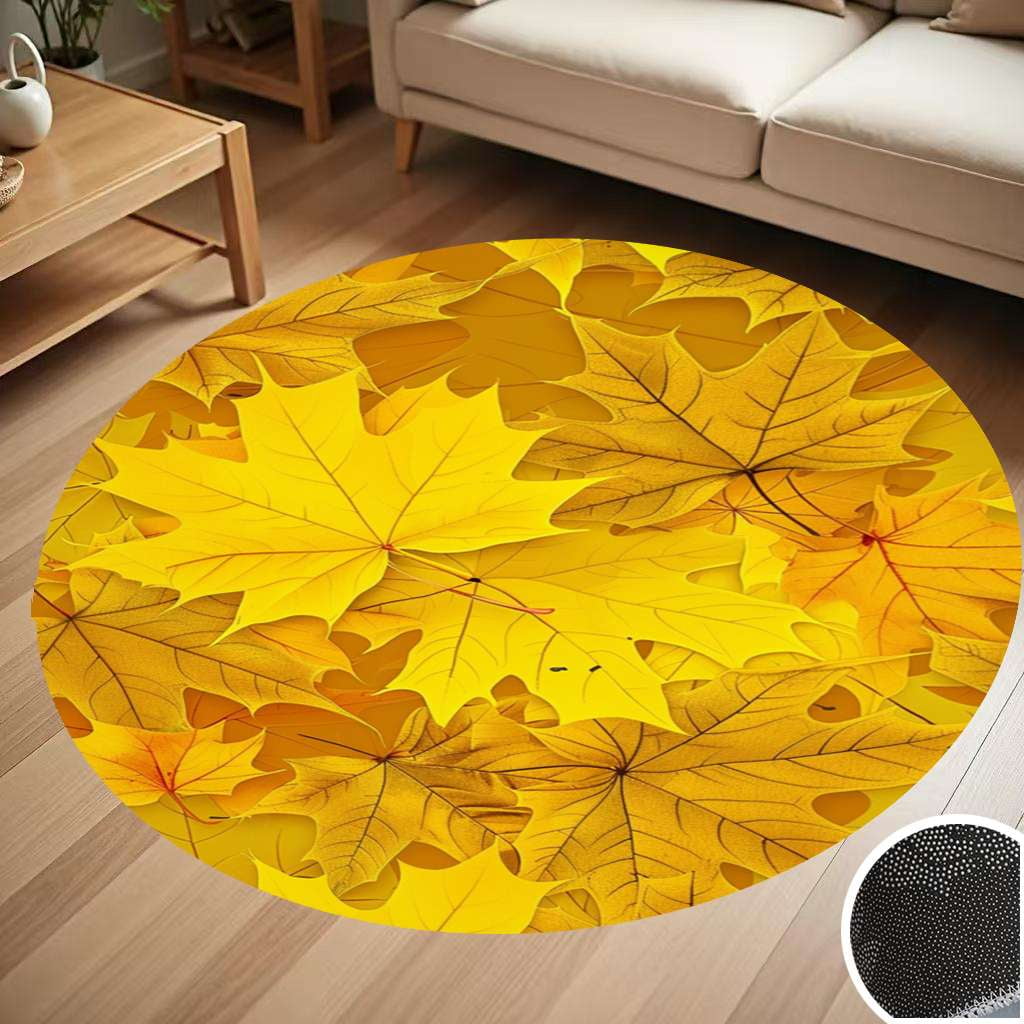 Autumn Yellow Leaves Maple Leaf Round Carpet Living Room Bedroom Home ...