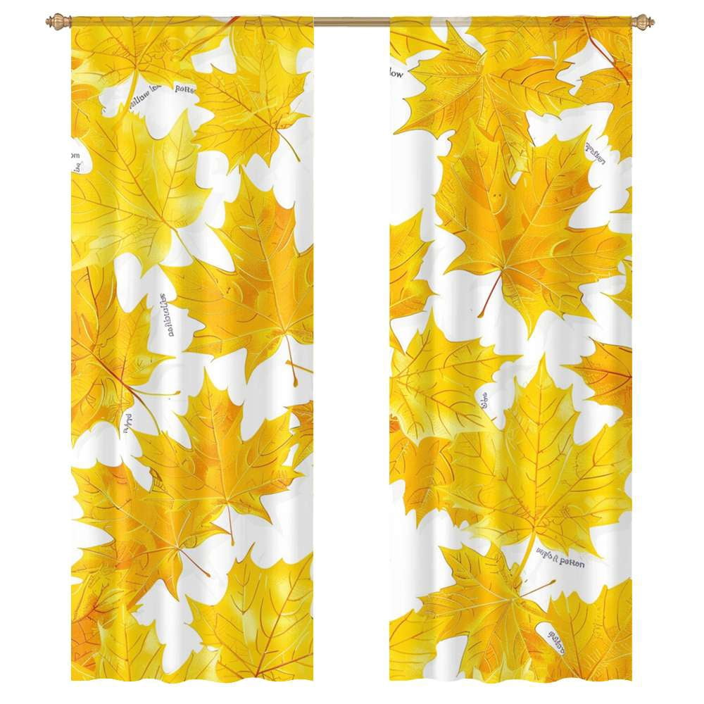 Autumn Yellow Leaves Maple Leaf Sheer Voile Curtain Window Tulle ...