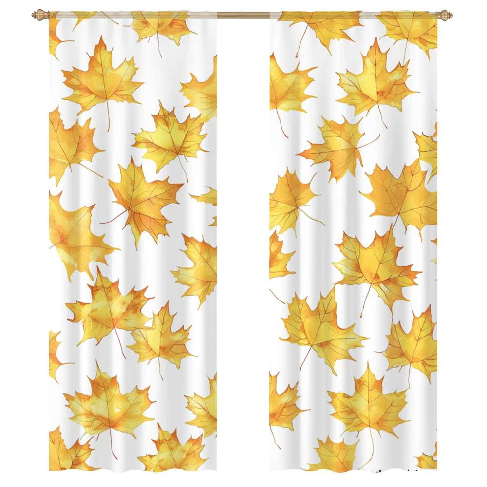 Autumn Yellow Leaves Maple Leaf Sheer Voile Curtain Window Tulle ...