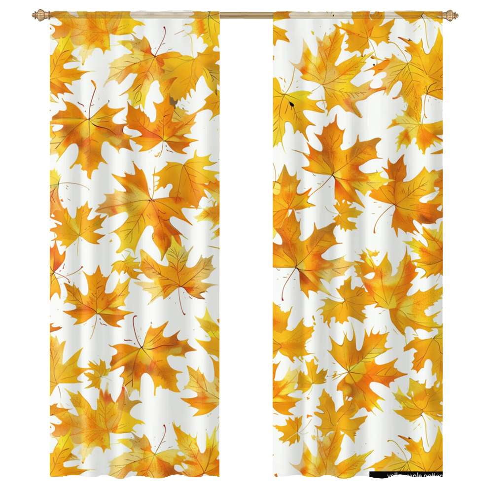 Autumn Yellow Leaves Maple Leaf Sheer Window Curtains for Living Room ...