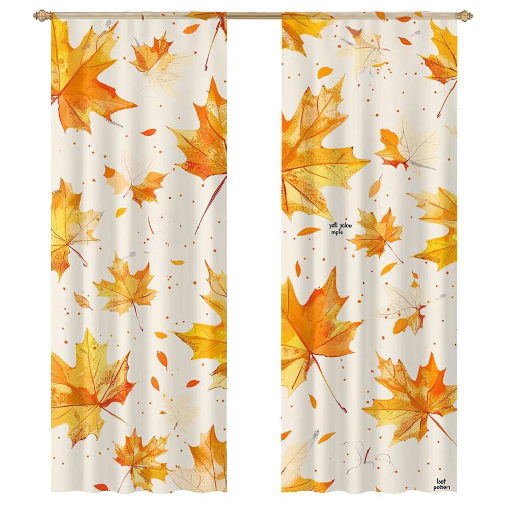Autumn Yellow Leaves Maple Leaf Sheer Window Curtains for Living Room ...