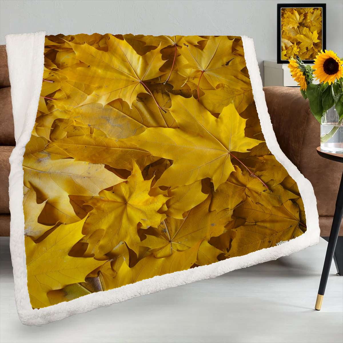 Autumn Yellow Leaves Maple Leaf Sherpa Blanket Throw Blanket For Bed Chair Sofa Blanket For ...