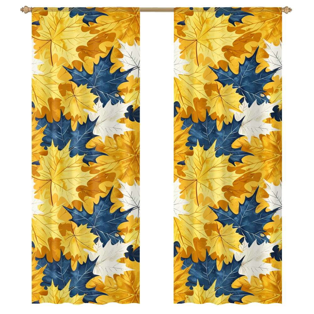 Autumn Yellow Leaves Maple Leaf Tulle Curtains For Living Room Chiffon ...