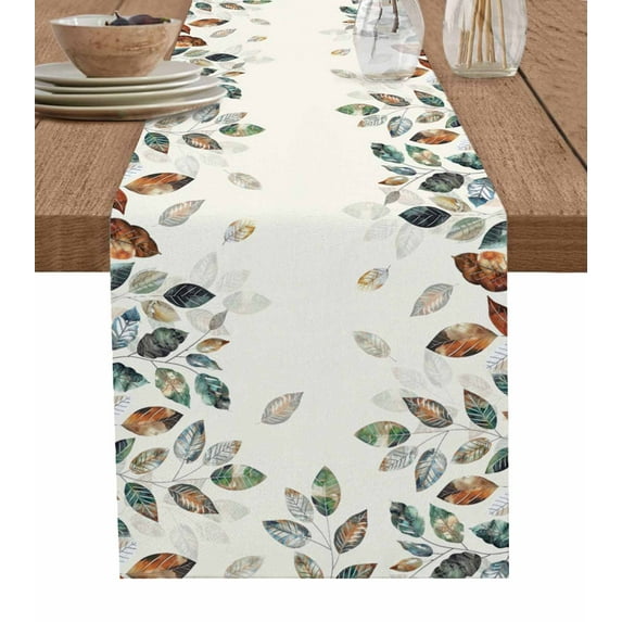 Autumn Yellow Leaves Plant Table Runners Holiday Kitchen Table r Cotton ...