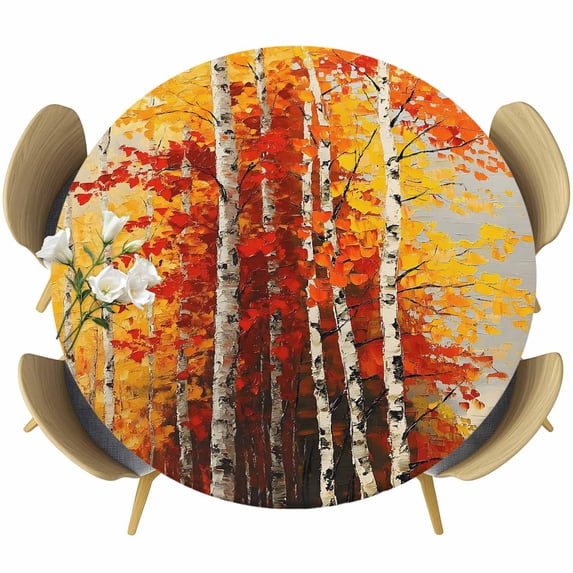 Autumn Yellow Leaves Round Tablecloth, Fitted Table Cover with Elastic ...