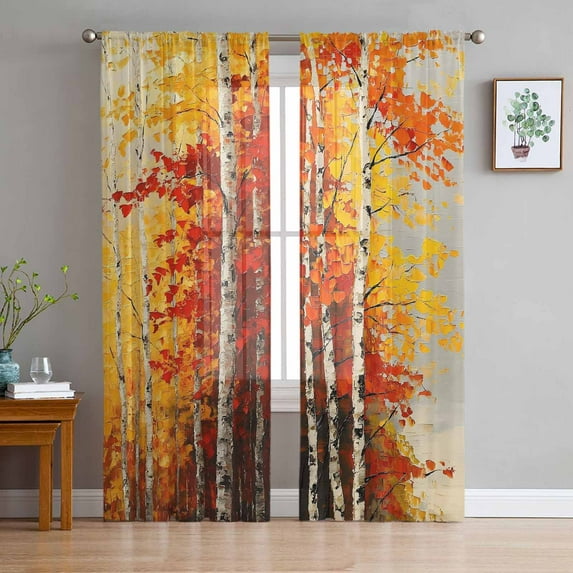 Autumn Yellow Leaves Sheer Curtains 72 Inches Long 2 Panels Set, Window ...