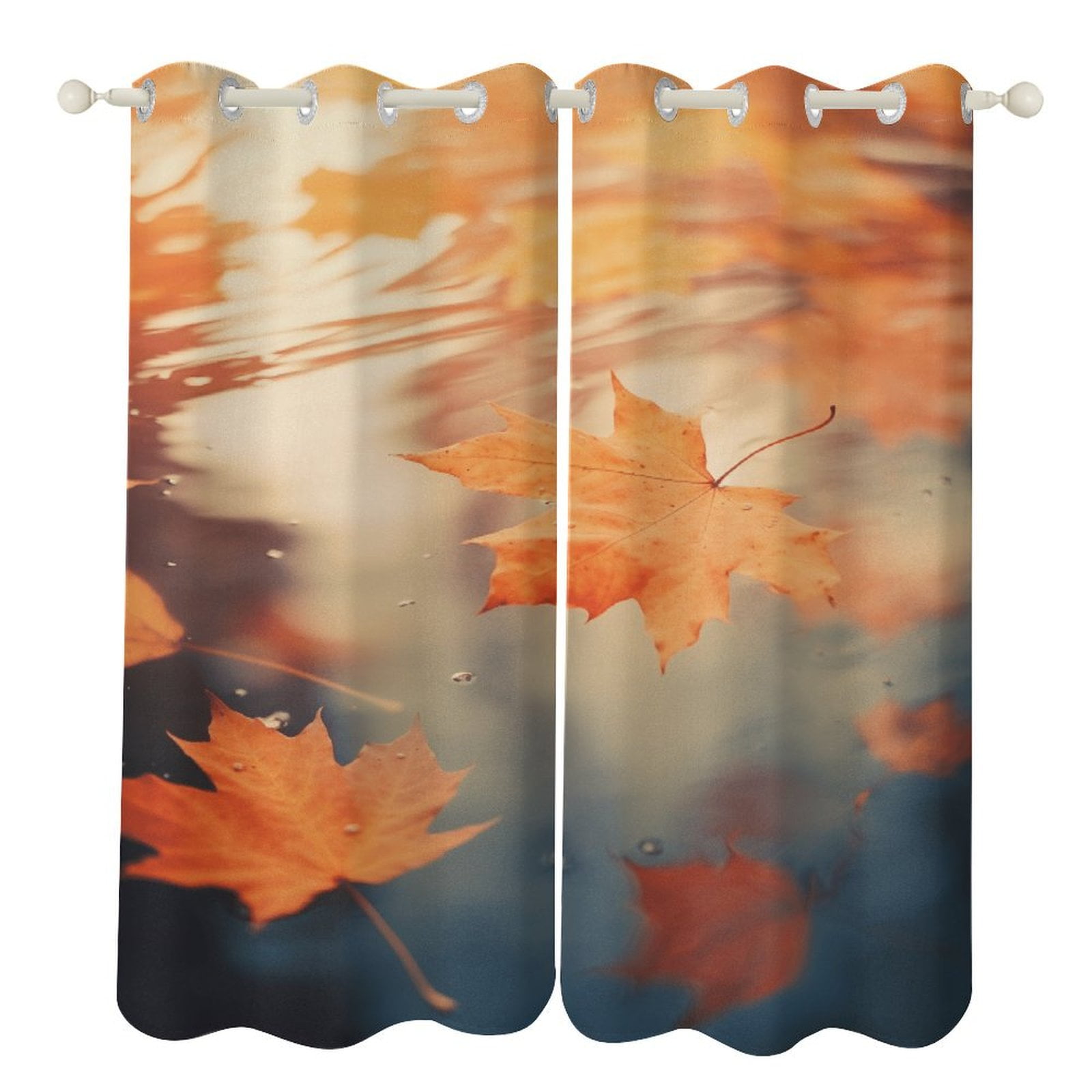 Autumn Yellow Maple Leaves 2 Panel Curtain Set, Watercolor Painting ...
