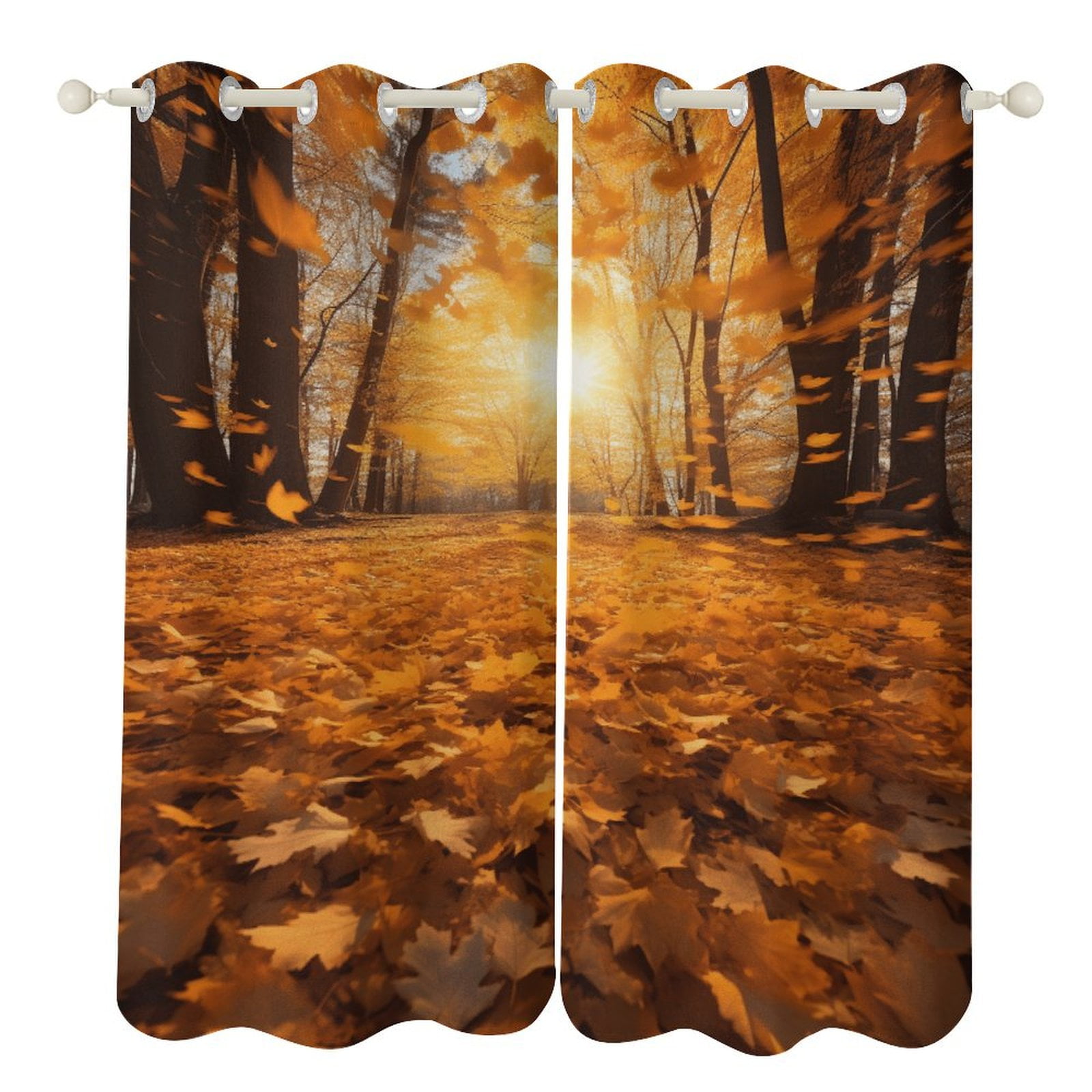 Autumn Yellow Maple Leaves 2 Panel Curtain Set, Watercolor Painting ...
