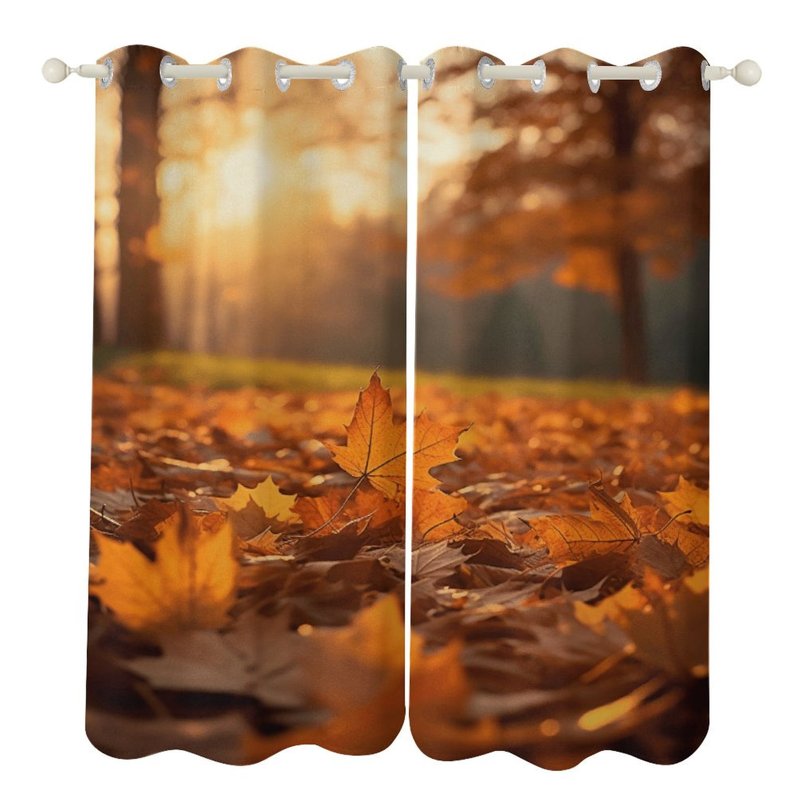 Autumn Yellow Maple Leaves 2 Panel Curtain Set, Watercolor Painting ...