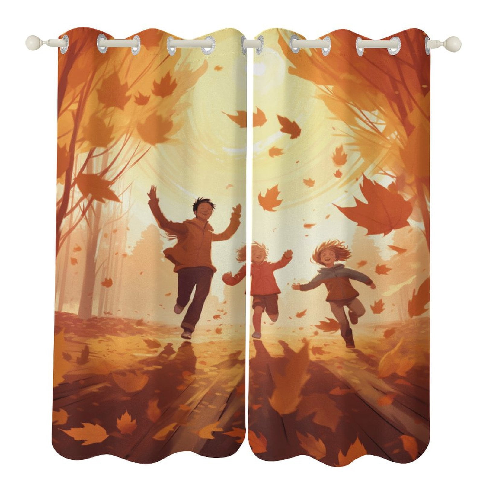 Autumn Yellow Maple Leaves 2 Panel Curtain Set, Watercolor Painting ...