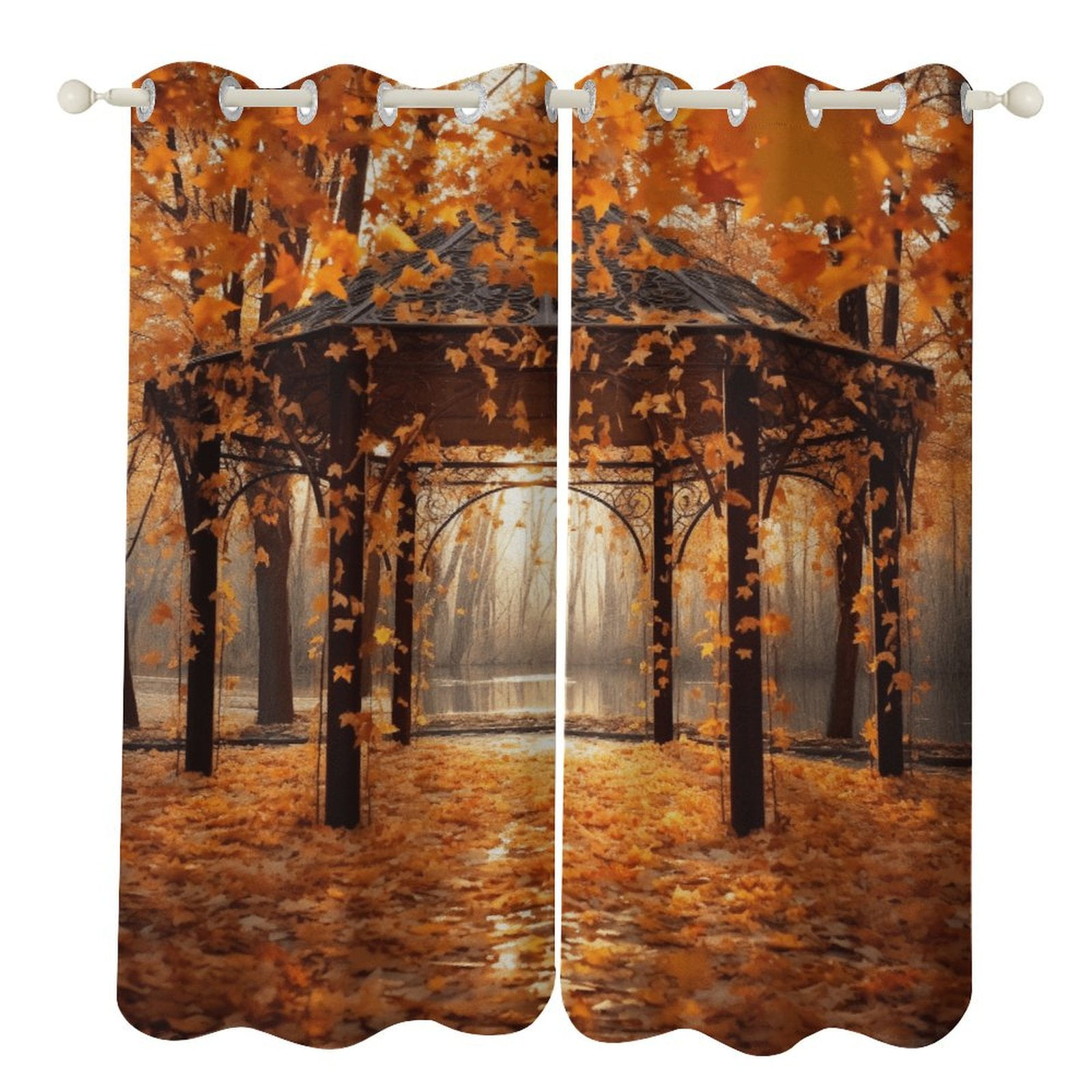 Autumn Yellow Maple Leaves 2 Panel Curtain Set, Watercolor Painting ...
