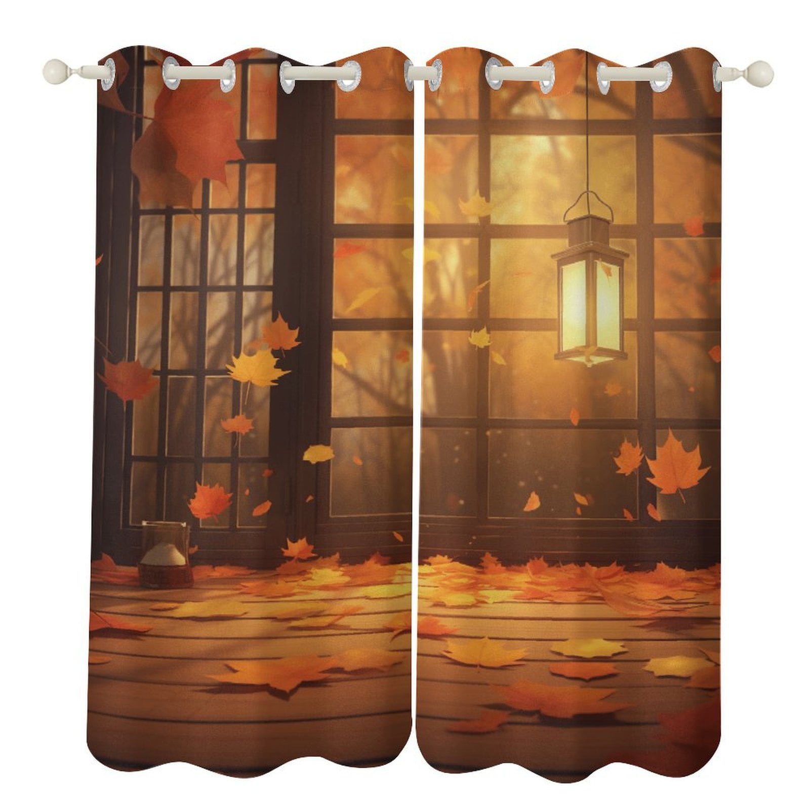Autumn Yellow Maple Leaves 2 Panel Curtain Set, Watercolor Painting ...