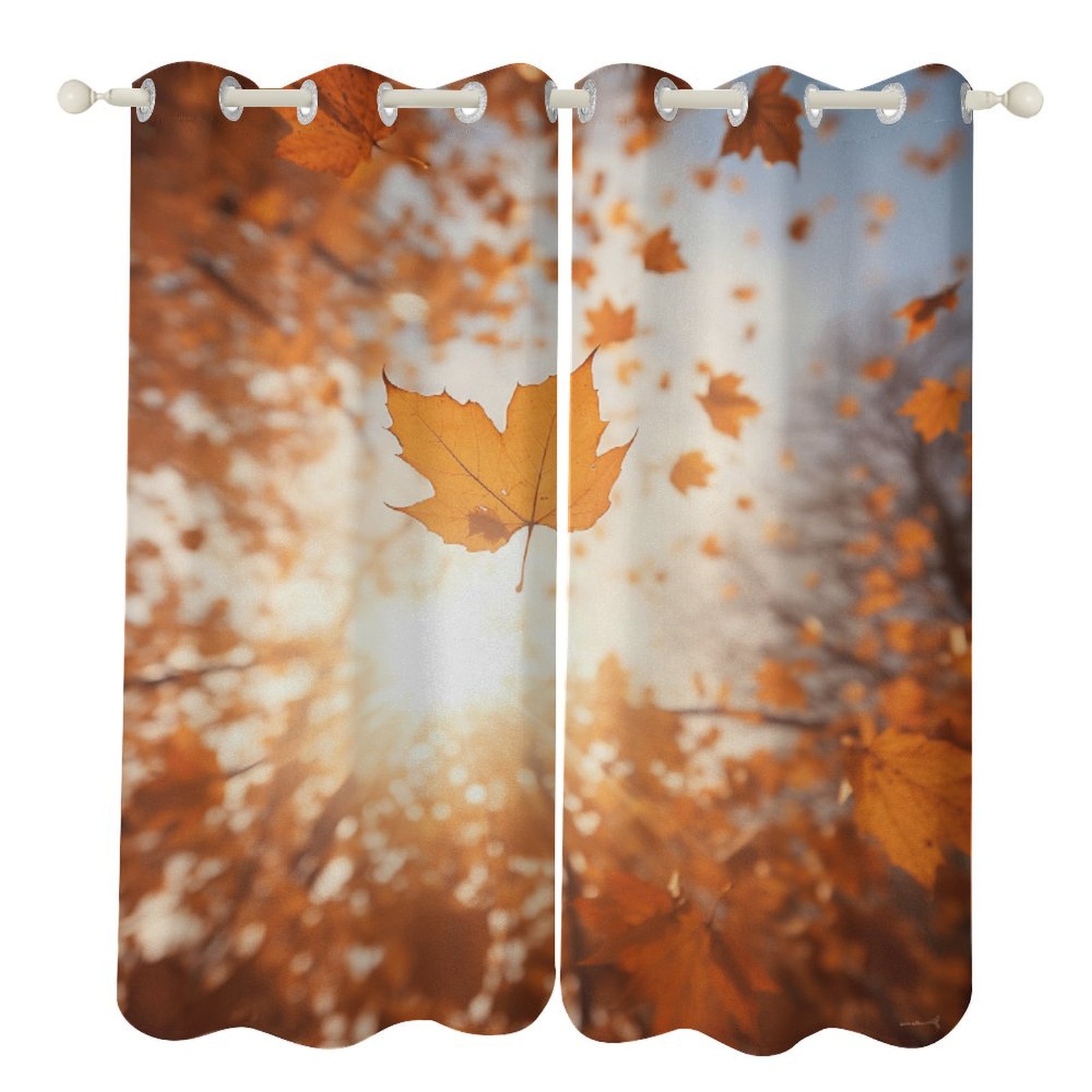 Autumn Yellow Maple Leaves 2 Panel Curtain Set, Watercolor Painting ...
