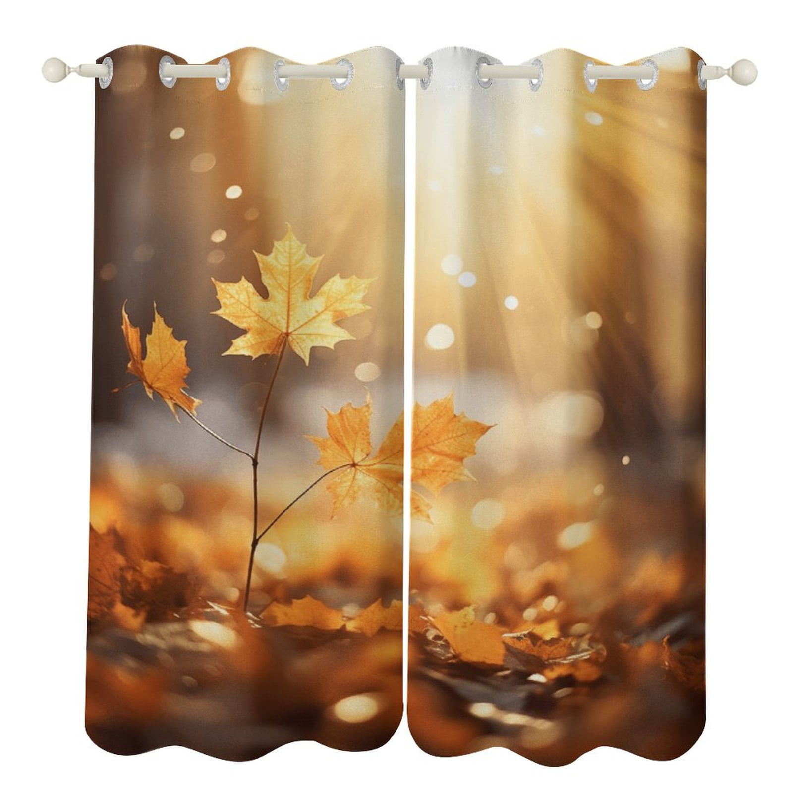 Autumn Yellow Maple Leaves 2 Panel Curtain Set, Watercolor Painting ...