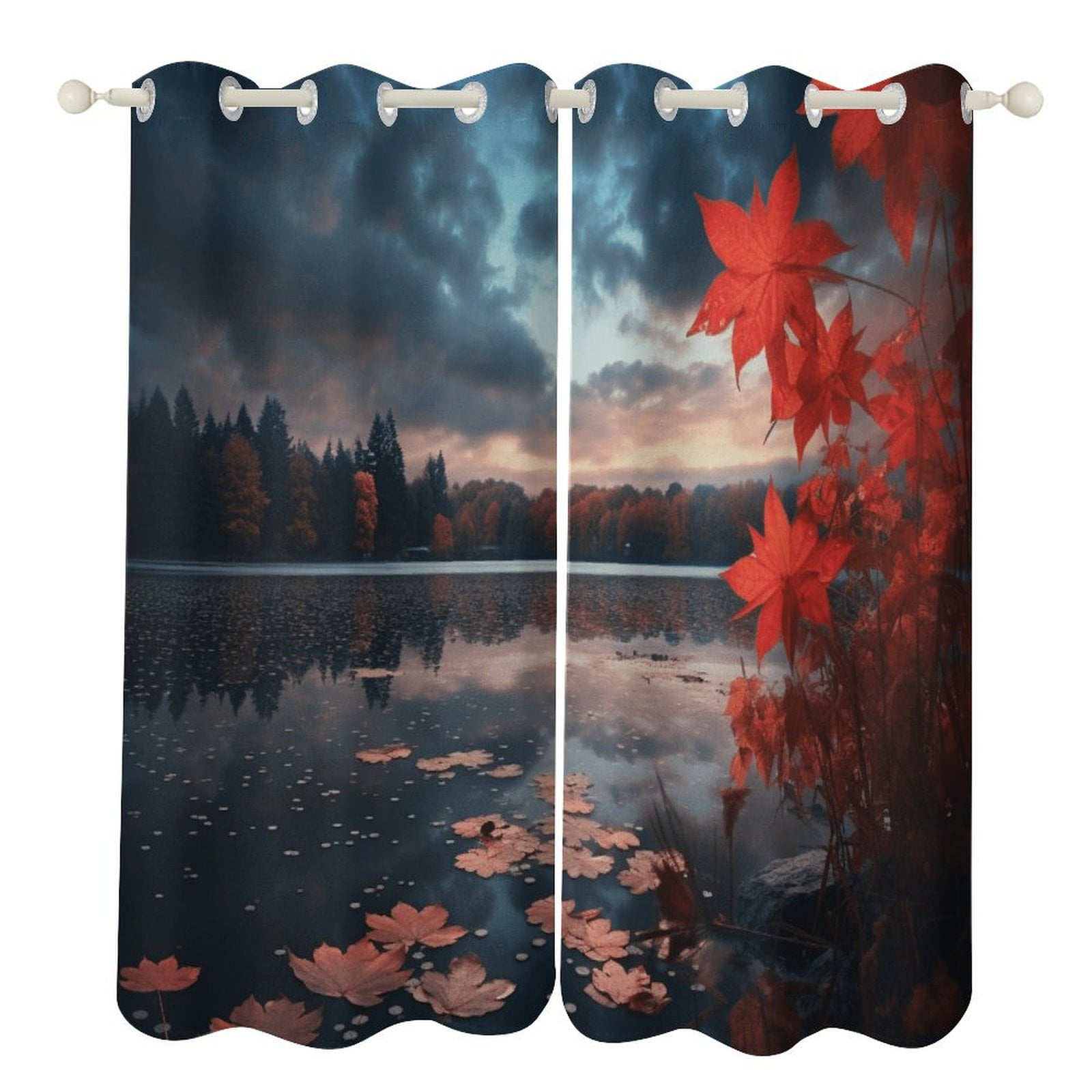 Autumn Yellow Maple Leaves 2 Panels 3D Printing Pattern Curtain for ...