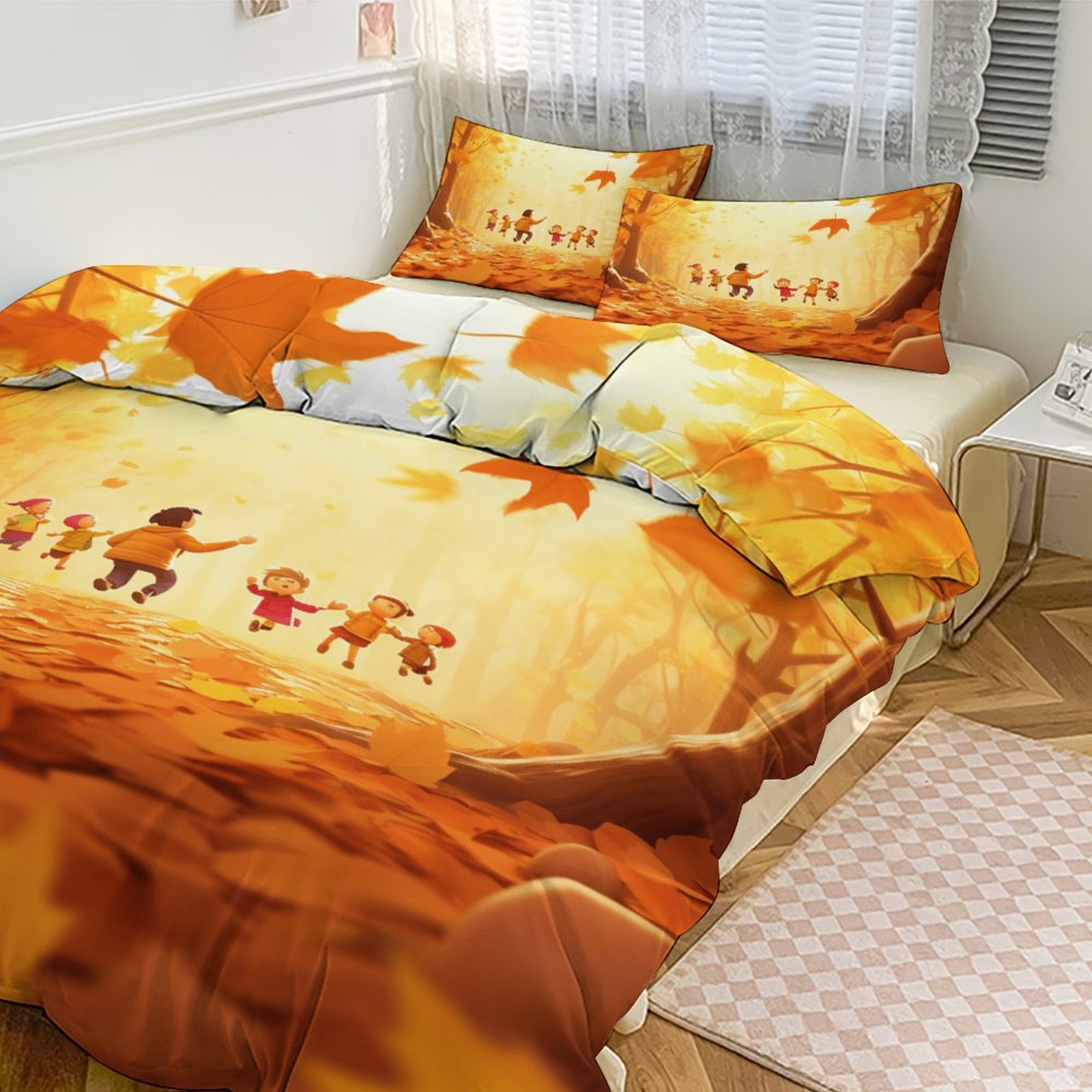 Autumn Yellow Maple Leaves Bedding Set Couple Bedclothes Pillowcase ...