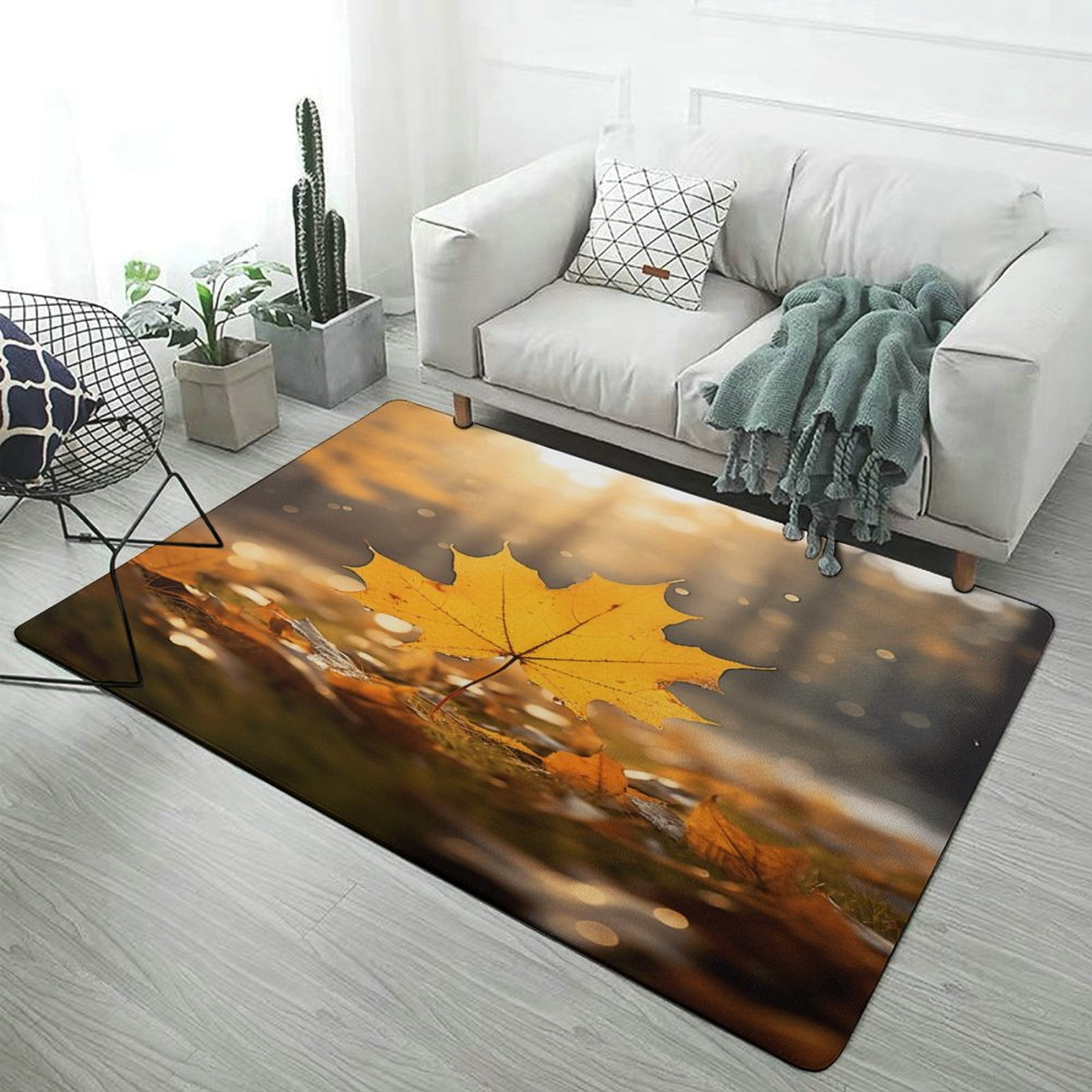 Autumn Yellow Maple Leaves Carpet Style Living Room Bedroom Rug Modern ...