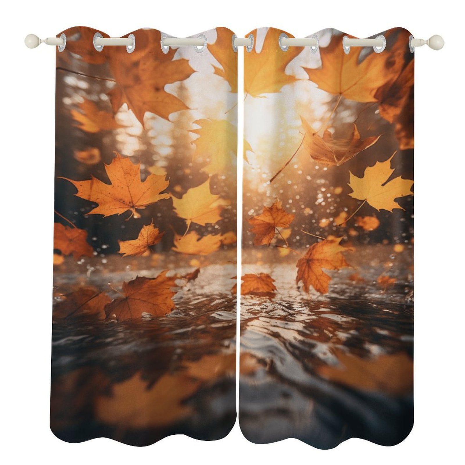 Autumn Yellow Maple Leaves Curtains Watercolor Theme Window Curtains ...