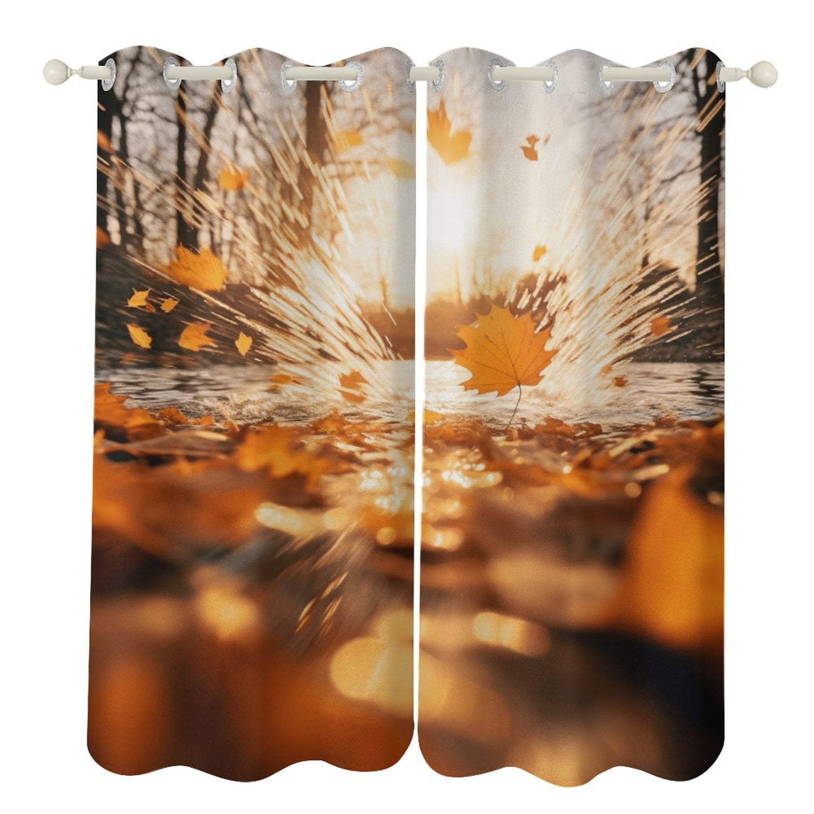 Autumn Yellow Maple Leaves Luxury Window Curtains Blinds for Living ...