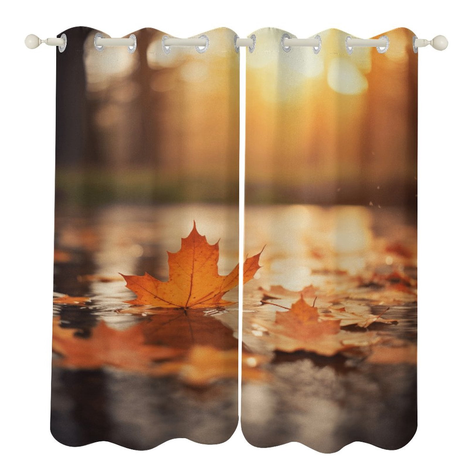 Autumn Yellow Maple Leaves Luxury Window Curtains Blinds for Living ...