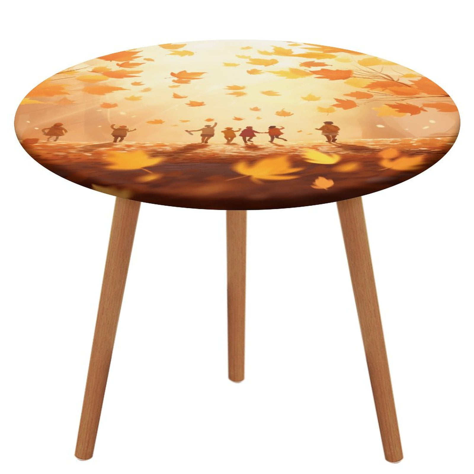 Autumn Yellow Maple Leaves Pattern Round Tablecloth Waterproof Elastic ...