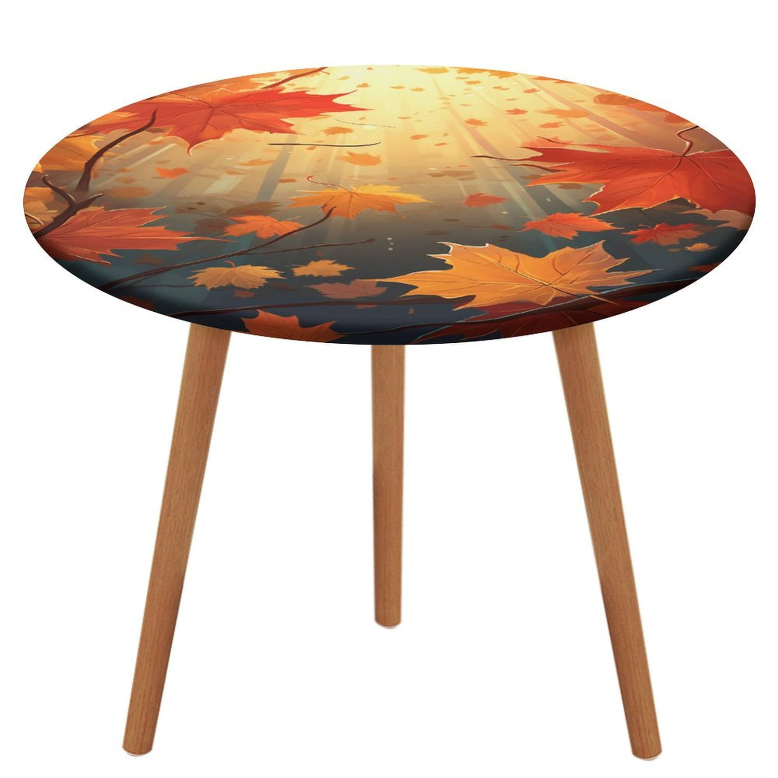 Autumn Yellow Maple Leaves Tablecloth Round Elastic Fitted Waterproof ...