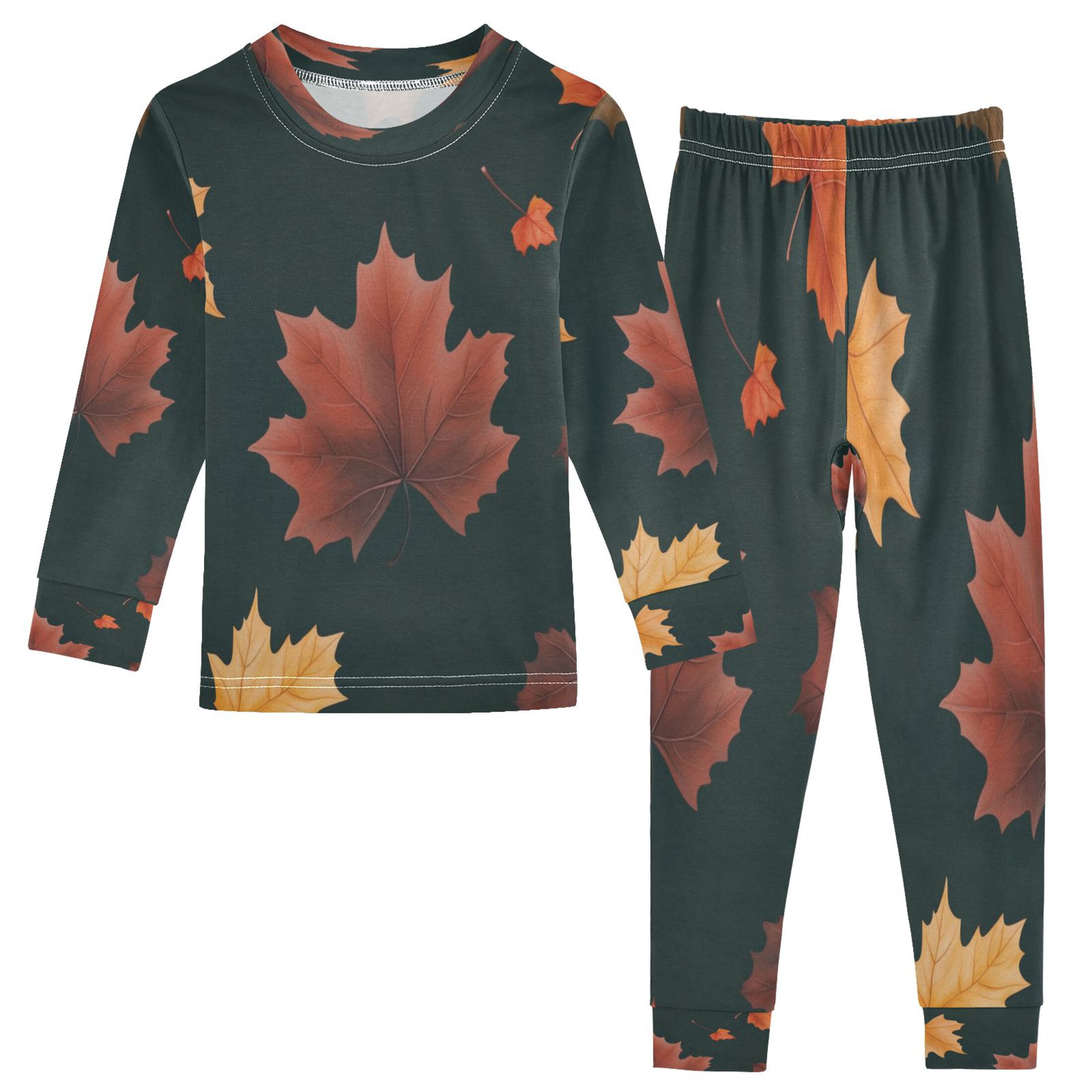 Autumn and Falling Leaves Cotton Pajamas 2 Piece Set Sleepwear Soft and ...