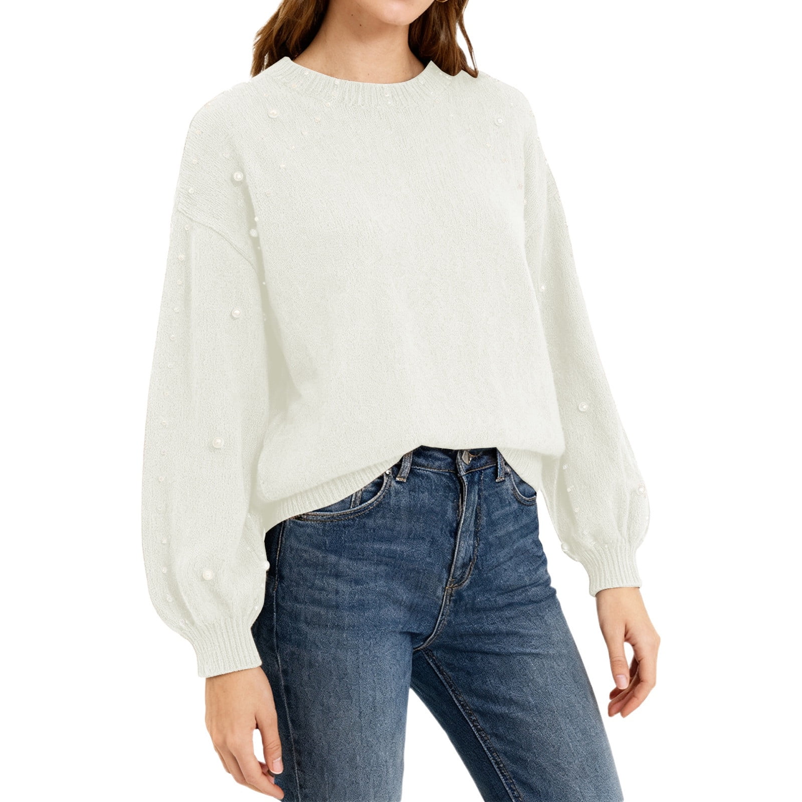 Autumn and Winter Elegant Modern Loose Fit Beaded Pullover Sweater ...