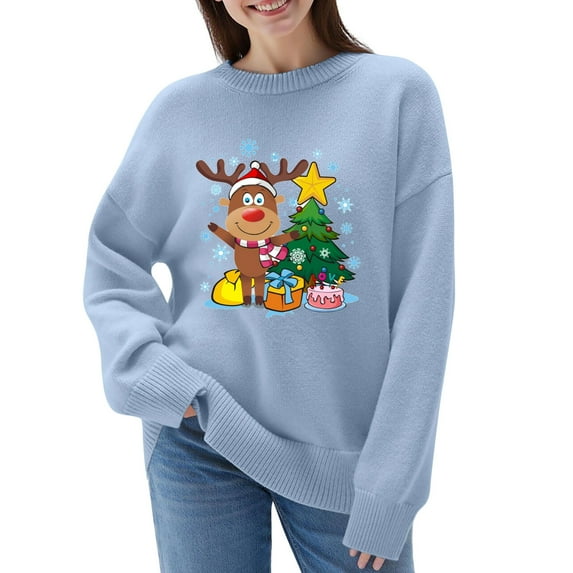 Autumn and Winter Festive Knit Pullover Cozy Themed Print Soft Yarn ...