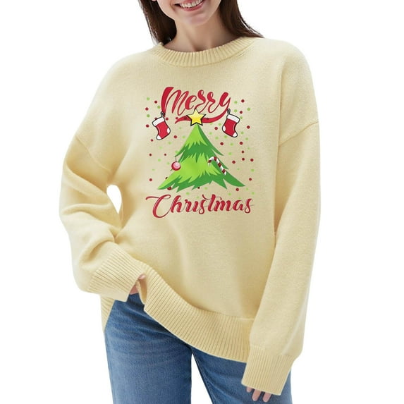 Autumn and Winter Festive Knit Pullover Cozy Themed Print Soft Yarn ...