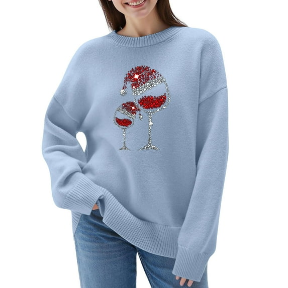 Autumn and Winter Festive Knit Pullover Cozy Themed Print Soft Yarn ...