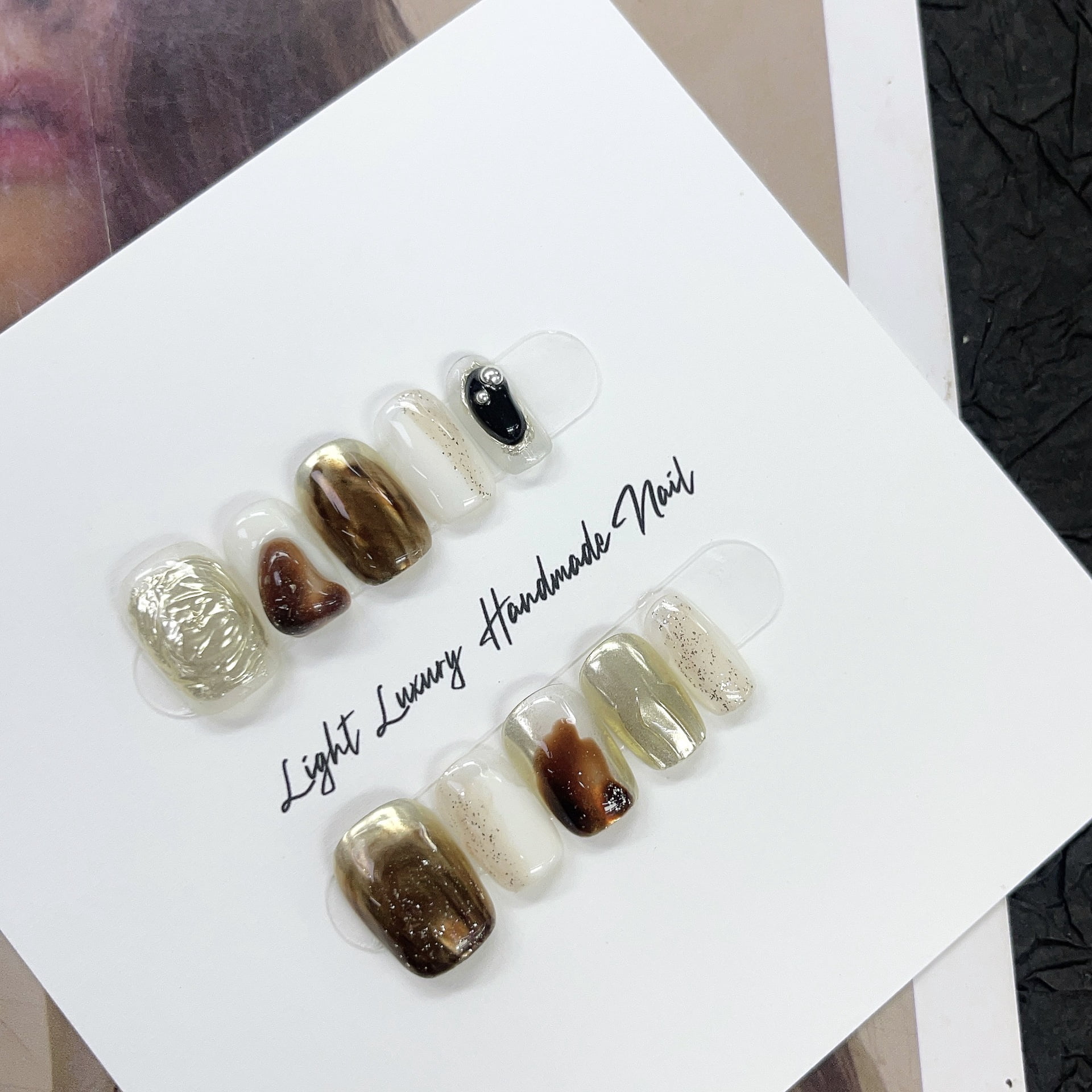 [] Autumn and winter Maillard tar smudge hand-worn nail pieces, light ...