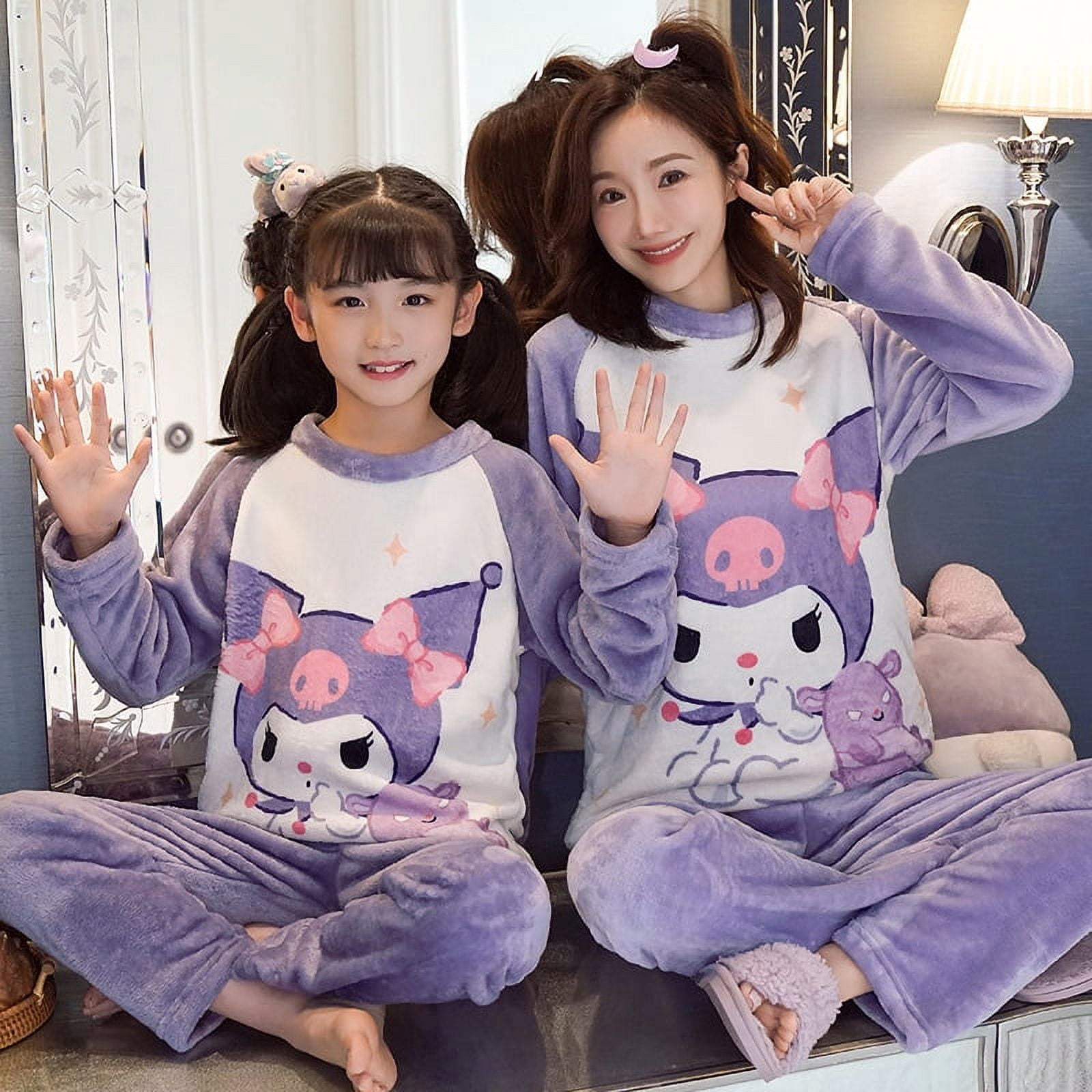 Autumn and winter flannel children's pajamas Kuromi cute sweet thick ...