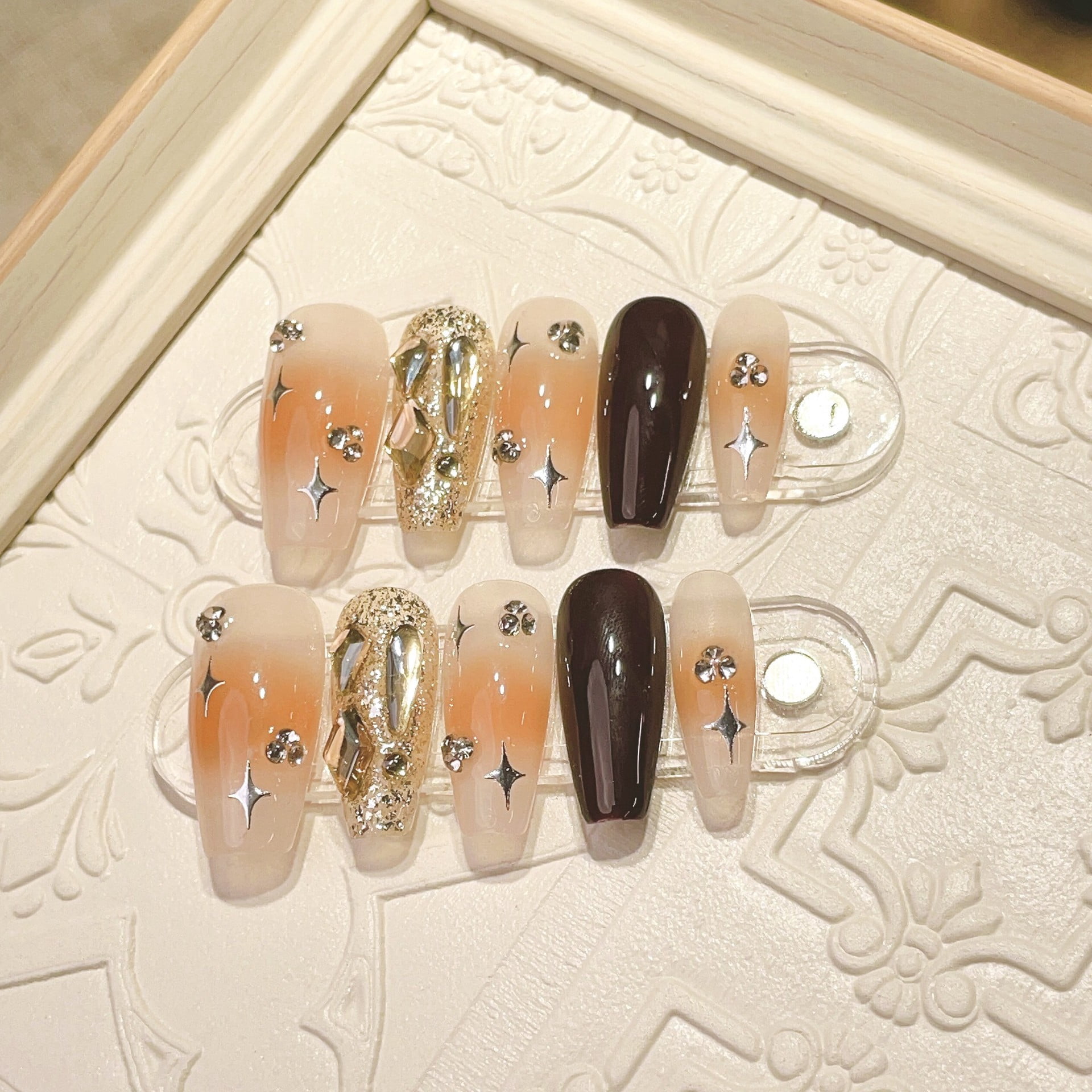 Autumn and winter new Maillard wearing nail pure handmade nail patch ...