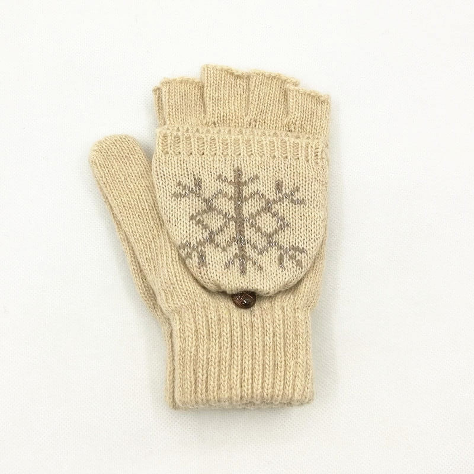Autumn and winter wool gloves men and women snowflake flip dual-use ...