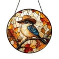 Autumn bird stained glass suncatcher, fall leaves window art with ...