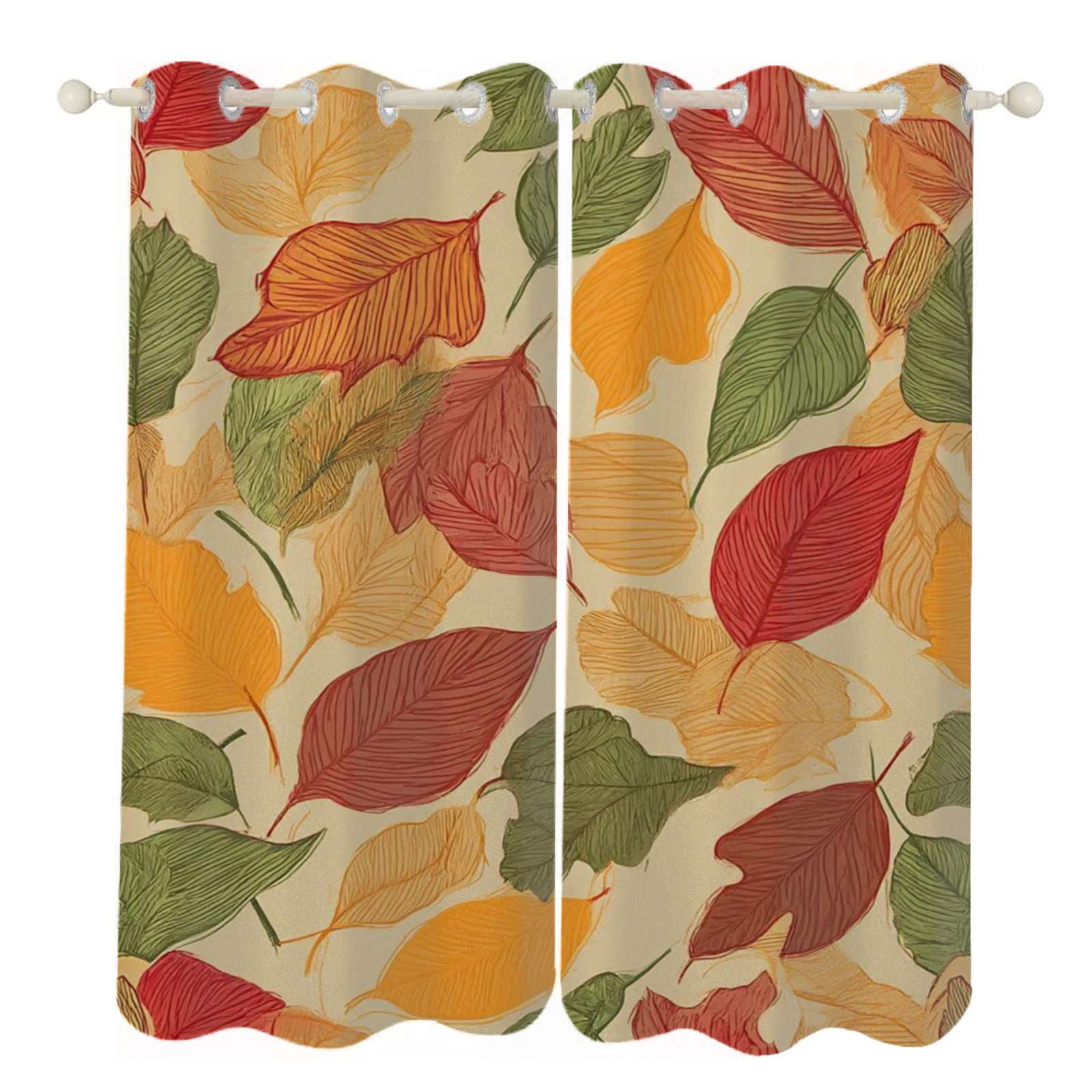 Autumn leaves colorful pattern design Sunshade Curtains Home Bedroom ...