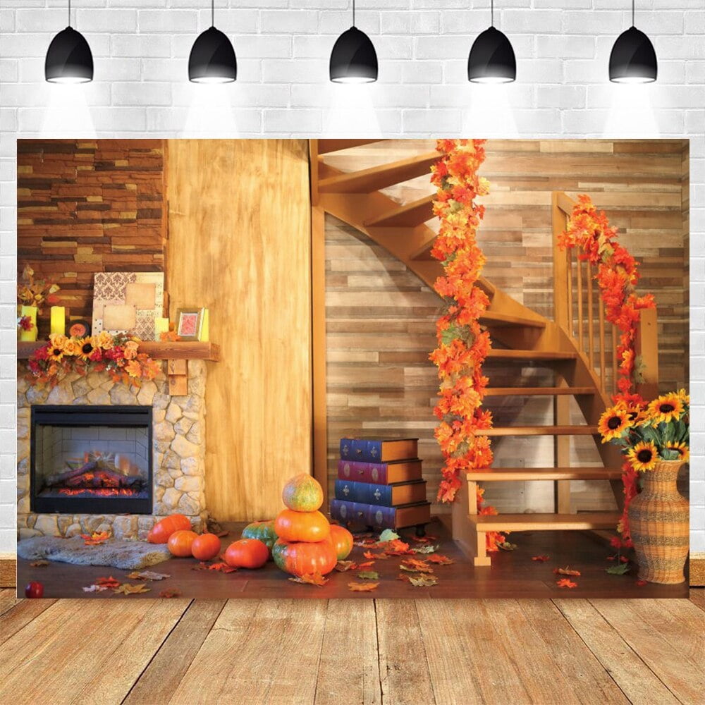 Autumn pumpkin Backdrops Halloween Theme Party Fireplace Maple Leaf ...