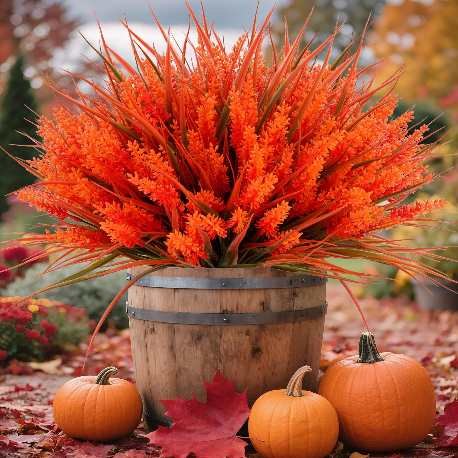 Autumn-red 24PCS Artificial Fall Flowers Outdoor Garden Porch Patio ...