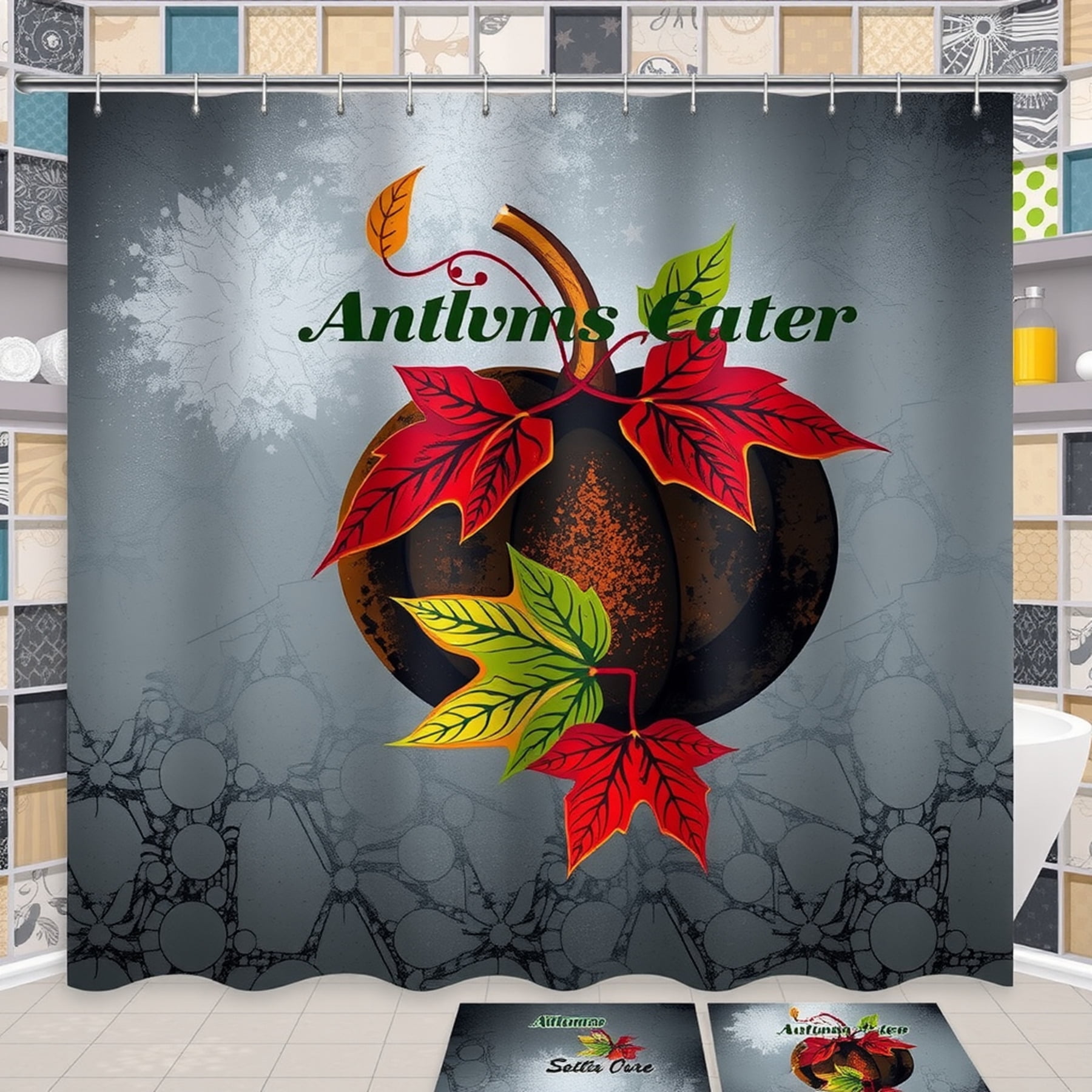 Autumn's Eater Shower Curtain - Gray White & Black Pattern with Brown ...