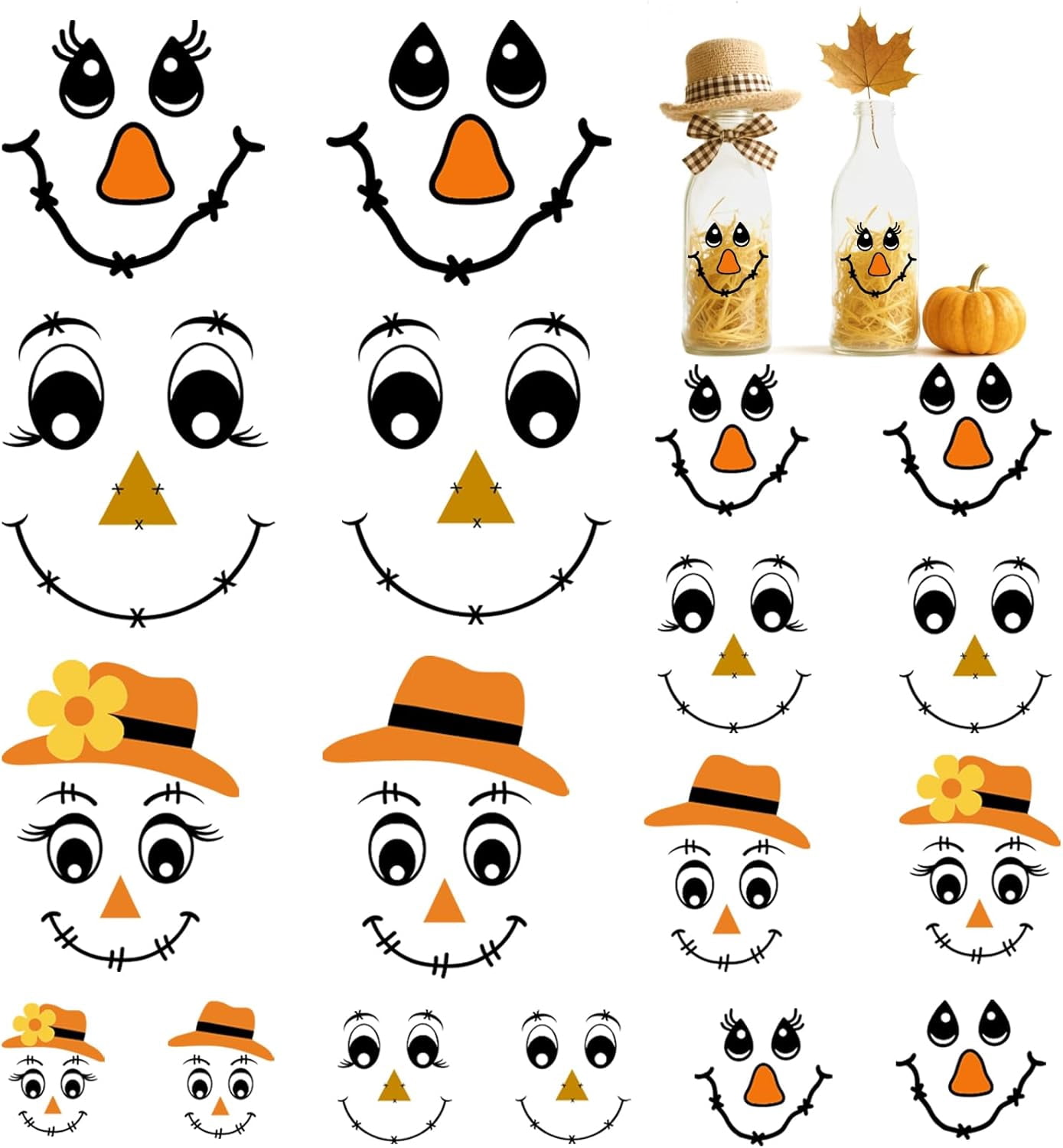 Autumn scarecrow face stickers, vinyl decals, cute autumn scarecrow ...