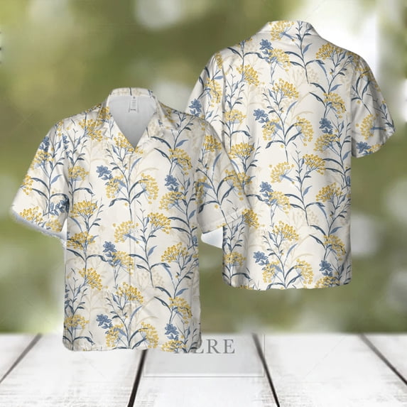 Autumn seamless pattern vector with yellow berries and leaves Hawaiian Shirt - Walmart.com