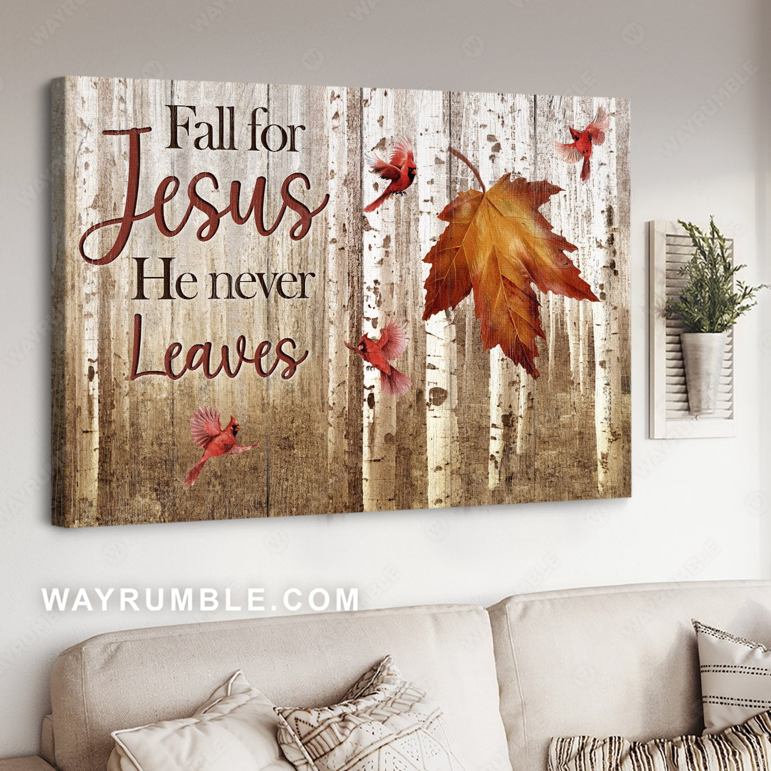 Autumn season Red cardinal Birch tree painting Fall for Jesus he never ...