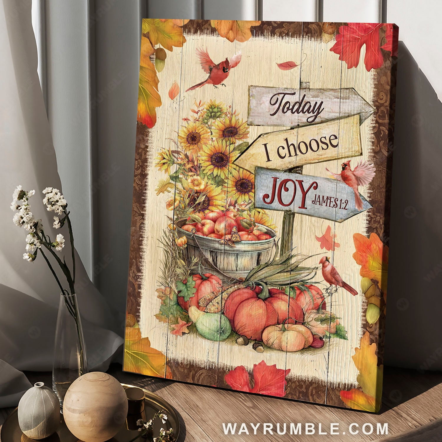 Autumn season, Red cardinal, Pumpkin drawing, Today I choose joy - Jesus Portrait poster Prints ...