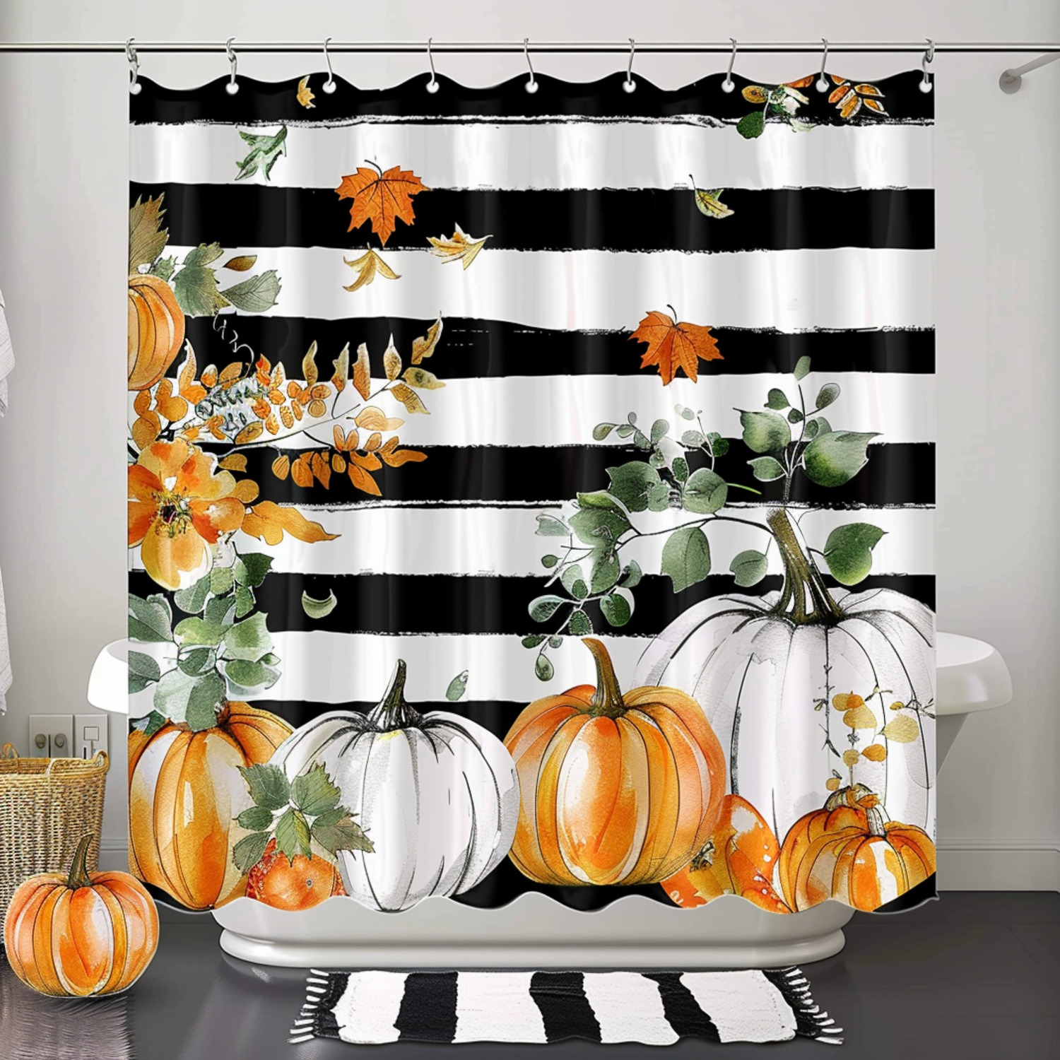 Autumn-themed Bathroom Decor Set with Stylized Pumpkins Leaves and ...